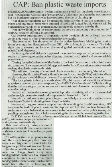 CAP: Ban plastic waste imports - Global Environment Centre